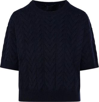 Max Mara Femme, Pulls, Bleu, Taille: 36 FR Pull Bleu &Agrave; Torsades Col Rond