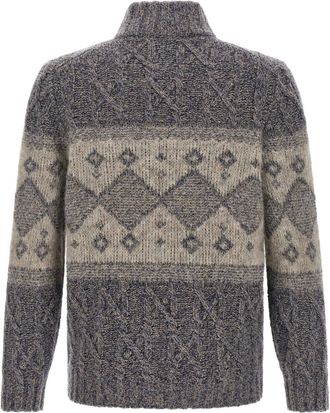 Brunello Cucinelli Geometric Patterned Chin&eacute; Yarn Cardigan - Grey