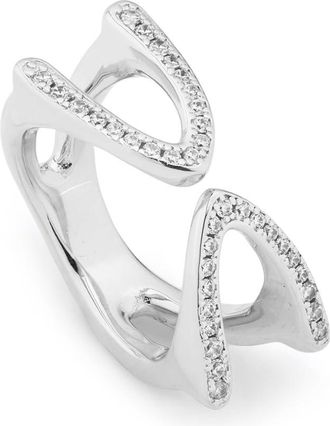 Uno De 50 Ring aus Metalllegierung aus Sterlingsilber mit offener Halbellipsenform und Topasen