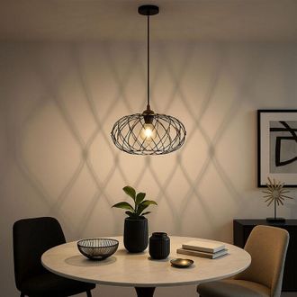 Globo Lighting Lampe &agrave; suspendre LED Lampe de table &agrave; manger en m&eacute;tal tress&eacute; Suspension noire dor&eacute;e Lampe de salon, 7W 700lm blanc chaud, DxH 40 x 150 cm