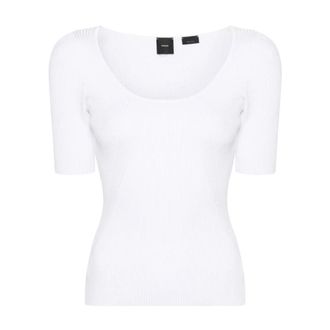 Pinko Ripp-T-Shirt mit Rundhalsausschnitt - - Knitwear - Damen - Wei&szlig; - XS