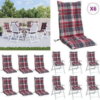 vidaXL Hochlehner-Auflagen 6 Stk. Rotes Karomuster Oxford-Gewebe - Hochlehner Auflagen - Gartenstuhlkissen - Oxford Stoff - Wasserabweisend - Balkon Deko