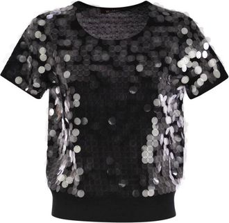 Max Mara Femme, Blouses et Chemises, Noir, Taille: 38 FR Haut &agrave; Manches Courtes Orn&eacute; de Sequins