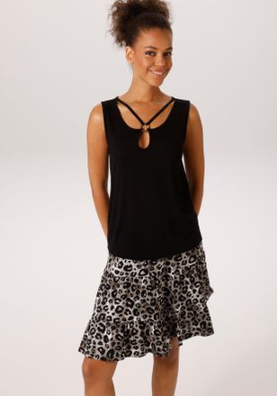 Aniston Tanktop ANISTON CASUAL, Damen, Gr. 34, schwarz, Single Jersey, Obermaterial: 95% Viskose, 5% Elasthan, unifarben, figurumspielend h&uuml;ftlang, V-Ausschni