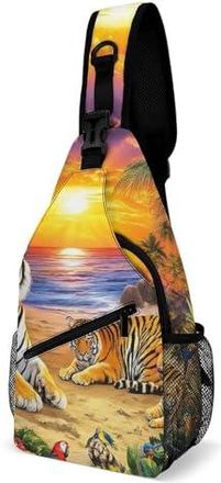Generic Mode Sacoche Porté épaule Art du roi du monde animal du tigre tropical Sac Bandoulière Antivol,Réglable Cross Body pour Homme Voyage Cyclisme