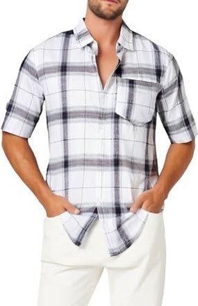 Generic Chemise boutonn&eacute;e &agrave; manches courtes pour homme - Col &agrave; revers - Chemise d&eacute;t&eacute; tendance - L&eacute;ger - Haut de sport infroissable - Coupe classique - Vichy, 