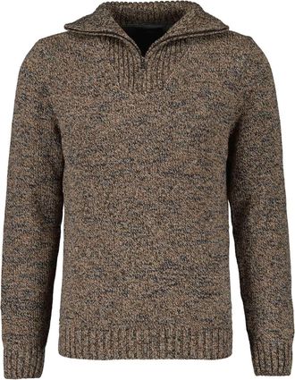 Ragman Herren Strickpullover mit Troyer-Kragen Taupe-Grau mouliniert-187, L
