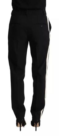Dolce & Gabbana Womens Black White Stripes Wool Tapered Pants And Virgin Silk Elastane