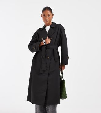 Vero Moda Petite langer Trenchcoat mit G&uuml;rtel in Schwarz