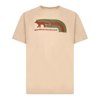 Maison Kitsun&eacute; Baumwoll-T-Shirt mit Frontprint - - Tops - Herren - Braun - S