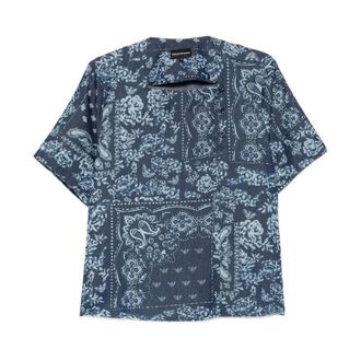 Emporio Armani Chemise Manches Courtes Imprim&eacute; Cachemire - Femme - Blouses et Chemises - Bleu - Taille: 34 FR