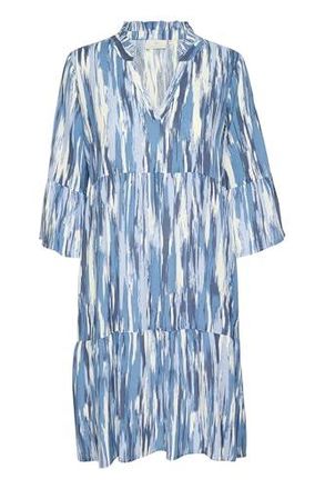 Kaffe Womens Dress Above Knee Length Loose Fit V-Notch Neck 3/4 Sleeves