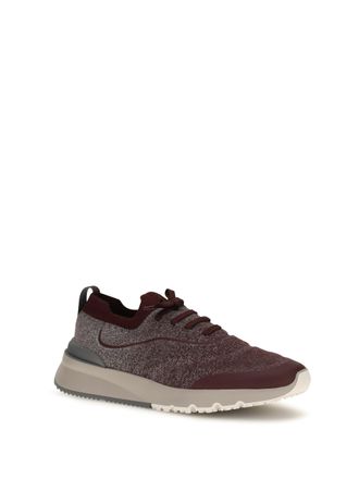 Brunello Cucinelli Mens Techno Cotton Knit Sneakers Runners Burgundy Upper: Cotton; Sole: Rubber