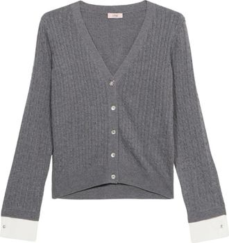 Oltre Femme, Pulls, Gris, Taille: 44 FR Gilet court en maille cachemire m&eacute;lang&eacute;e avec boutons