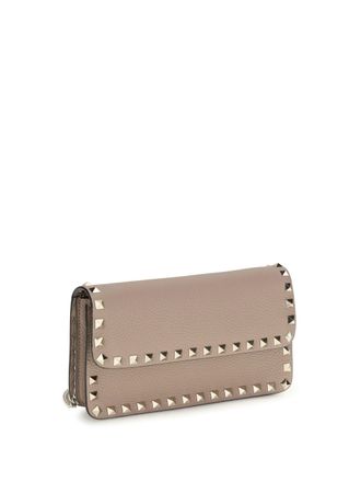 Valentino Garavani Womens Chain Wallet Rockstud Powder Calf Leather & Purses