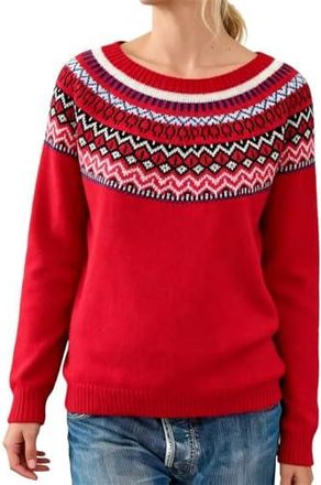 Generic Pull Norv&eacute;gien Femme dhiver Chaud Chic Et &Eacute;l&eacute;gant Pullover Tricot&eacute; Col Rond &Agrave; Manches Longues Sweater Tops Motif Jacquard Hauts Oversize Ample Confort