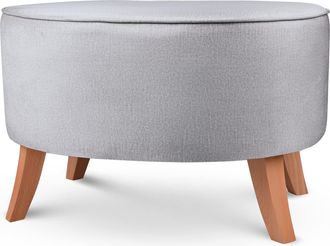 MG Design Ovaler Samt-Hocker 62 x 72 cm in Grau mit Holzbeinen - Gepolsterter Fu&szlig;hocker f&uuml;r Wohnzimmer oder Schlafzimmer