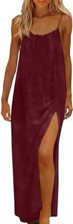 Generic Robe de plage pour femme, robe longue d&eacute;t&eacute; l&eacute;g&egrave;re, dos nu, bretelles profondes dans le dos, fente lat&eacute;rale, robe de soleil d&eacute;contract&eacute;e pour les vacan