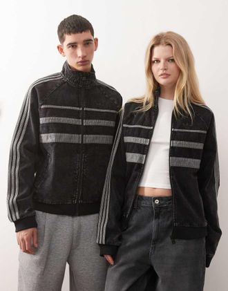 adidas Originals The First - Veste de survêtement en jean - Vert foncé et noir