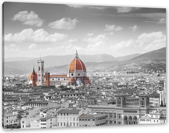 Pixxprint Panoramablick &uuml;ber die D&auml;cher von Florenz B&W Detail, Gr&ouml;&szlig;e: 80x60cm, Leinwandbild, fertig gespannt, Wandbild, Dekoration, Kunstdruck, kein Poster