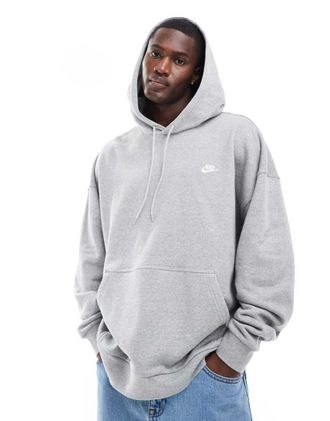 Nike Club - Sweat &agrave; capuche oversize en tissu &eacute;ponge - Gris