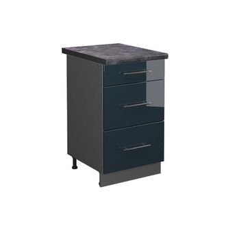 Vicco Meuble Cuisine Fame-Line, Bleu foncé Brillant, 50 cm, PT Anthracite