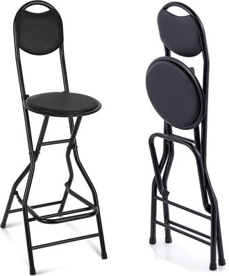 Generic Klappbare Barhocker 2er Set, 66 cm Sitzh&ouml;he, Tragbare Metallst&uuml;hle mit R&uuml;cken und Fu&szlig;st&uuml;tze, f&uuml;r Drinnen und Drau&szlig;en(Black)