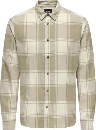 Only & Sons Kariertes Holzf&auml;ller Hemd Basic Langarm Flanellhemd Freizeit Karo Slim Fit Shirt Baumwolle ONSGUDMUND, Farben:Beige, Gr&ouml;&szlig;e Hemd:S