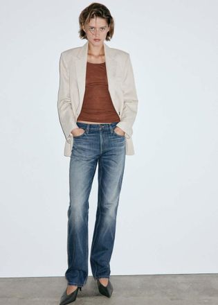 Mango Jean droit taille normale bleu fonc&eacute; - Femme - 32 - MANGO
