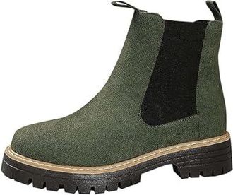 Generic Bottines à enfiler pour femme, bout rond, talon bas et épais avec côtés élastiques, chaussures de marche confortables et décontractées, Vert, 38.5 EU