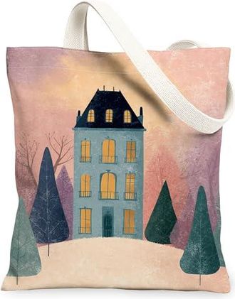 Generic Sacs fourre-tout en toile pour maison dhiver, sacs &agrave; provisions r&eacute;utilisables, l&eacute;gers et lavables avec bandouli&egrave;re C, bleu, 13x15 Inch