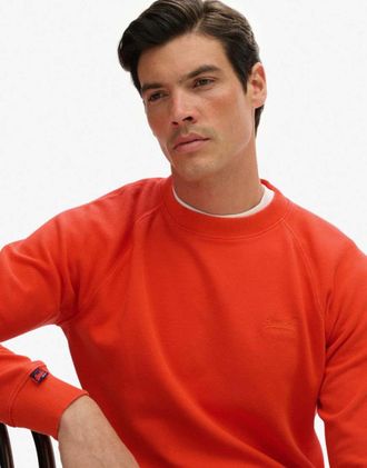 Superdry Essential - Sweatshirt in leuchtendem Orange mit Logo, Rundhalsausschnitt und Raglan&auml;rmeln