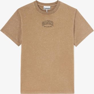 Ganni Coca Mocha Essentials-T-Shirt in verwaschener Optik Bio-Baumwolle - Gr&ouml;&szlig;e XXS