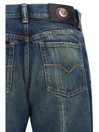 Versace Distressed Straight-Leg Denim Jeans - Blue