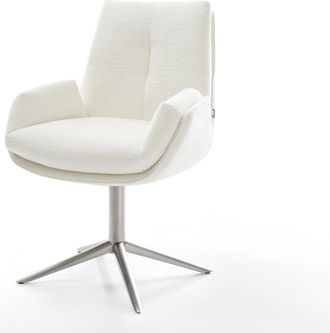 DELIFE Drehstuhl Clea-Flex Boucl&eacute; Soft Beige Fu&szlig;kreuz Edelstahl 360&deg; drehbar Wippfunktion, Esszimmerst&uuml;hle