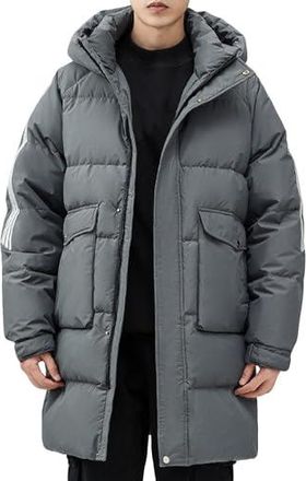 Generic Manteau dhiver épais et chaud en duvet pour homme, manteau dhiver long, mi-long, chaud et coupe-vent, parka rembourré, gris, M