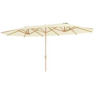 OUTSUNNY Parasol de jardin style exotique XXL dim. 455 x 265 cm ouverture fermeture manivelle acier effet bois tissu beige clair