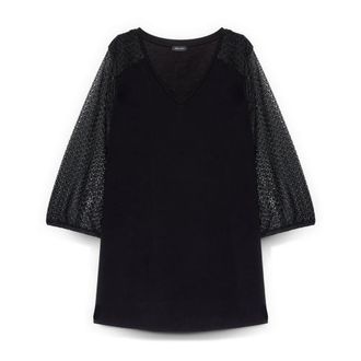 Fiorella Rubino Zweifarbiges T-Shirt mit H&auml;kel&auml;rmeln - - Blouses & Shirts - Damen - Schwarzk - S