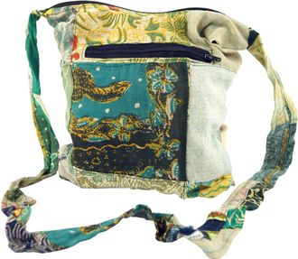 Guru Shop Boho Schultertasche, Patchwork Tasche - Gr&uuml;n, Unisex - Erwachsene, Baumwolle, 25x23x15 cm
