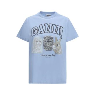 Ganni Femme, Tops, Bleu, Taille: 44 FR Tee-shirt Animaux Souriants