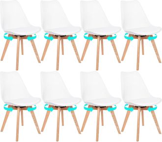 Eggree 8er Set Esszimmerstuhl Drehbar, Stuhlbeine aus Holz, Gepolstert Stühle ohne Arme Drehstühl - Weiß