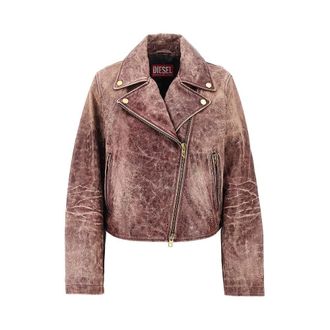 Diesel Vintage-effect leather biker jacket Woman 40
