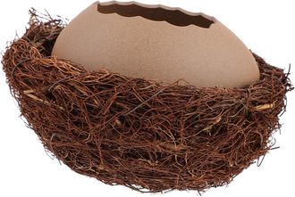 Artibetter Keramik Eierschalen Vase Mit Vogelnest Dekoratives Pflanzgef&auml;&szlig; Aus Keramik Und Rattan Eif&ouml;rmige Tischvase Zur Wohnraumdekoration