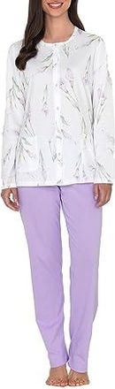 Linclalor Pyjama dété pour femme en Jersey, entièrement ouvert avec pantalon long. Disponible en deux variantes et jusquà la taille 60-2105083, Ciel/Pacifique, 