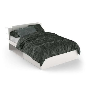 Demeyere Lit 140 x 190/200 avec Rangement Industriel 2 Tiroirs 2 Niches - Coloris Noir Mat & Chêne Clair - 144,7 x 227 x 87,7 cm