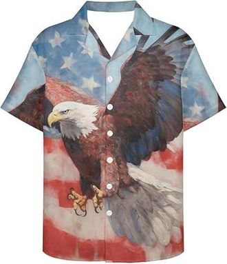 Keephen kewing Patriotique Drapeau USA Chemises Hommes/Femmes Aigle/Loup Impression 3D Chemise Hawaiienne Chemise &agrave; Boutons Cool Plage Vacances Col &agrave; Revers H