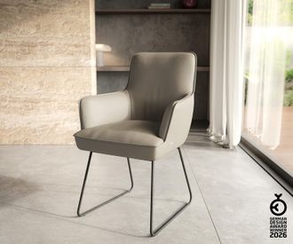 DELIFE Esstisch Edge 200-300x100 Keramik Calacatta Luxe Wei&szlig;-Gold-Grau Kreuzgestell Rechteck Edelstahl ausziehbar, Esstische