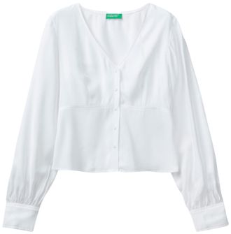 Benetton Damen 5q3zdq050 Hemd, Weiß 101, X-Small