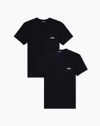 Emporio Armani Herren Bold Monogram 2-Pack 2er-Pack T-Shirt mit Rundhalsausschnitt, schwarz/schwarz, XXL
