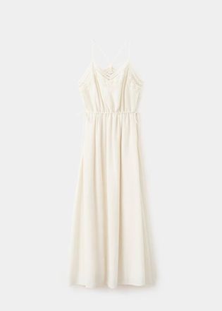 Mango Robe en bambula avec broderies ajour&eacute;es &eacute;cru - Femme - XXS - MANGO